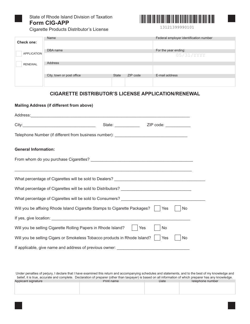 Form CIG-APP - Fill Out, Sign Online and Download Fillable PDF, Rhode ...