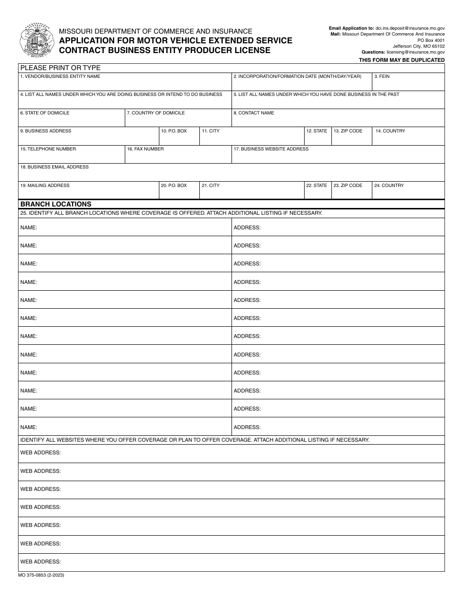 Form MO375-0853 Download Fillable PDF or Fill Online Application for ...