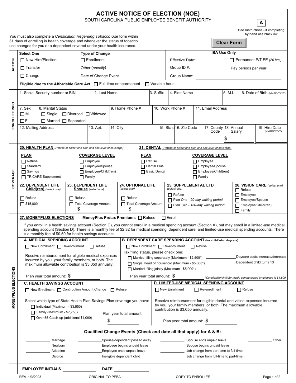 South Carolina Active Notice of Election (Noe) Download Fillable PDF | Templateroller