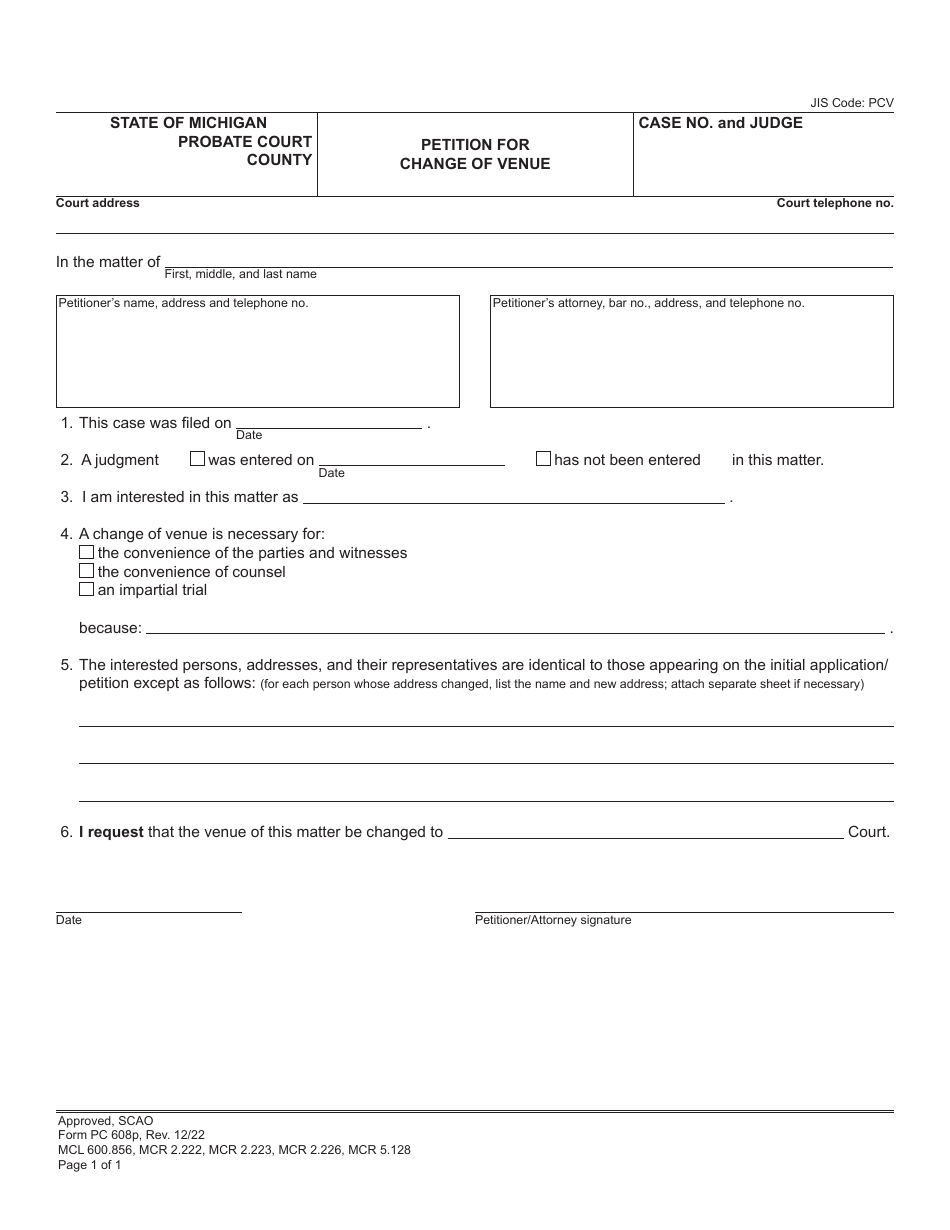 Form PC608P Download Fillable PDF or Fill Online Petition Regarding ...