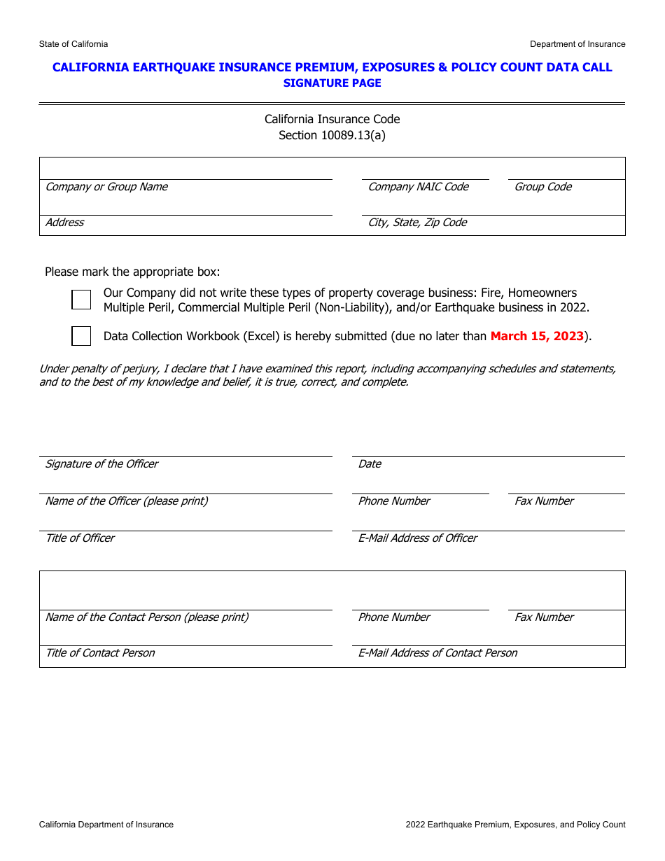 2022 California California Earthquake Insurance Premium, Exposures ...