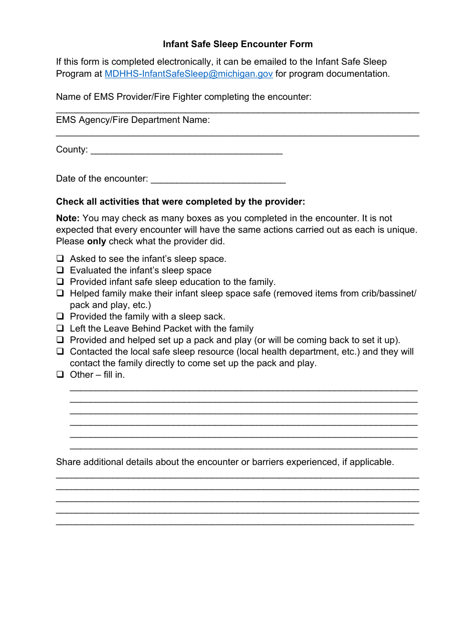 Michigan Infant Safe Sleep Encounter Form - Fill Out, Sign Online and ...