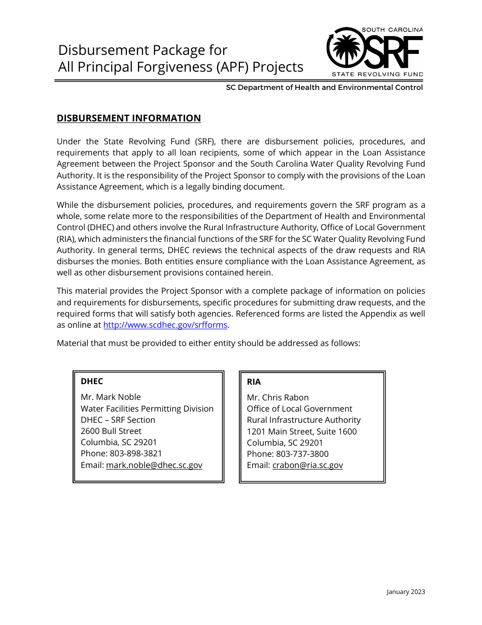 South Carolina Srf Draw Request Checklist - Apf for Construction ...