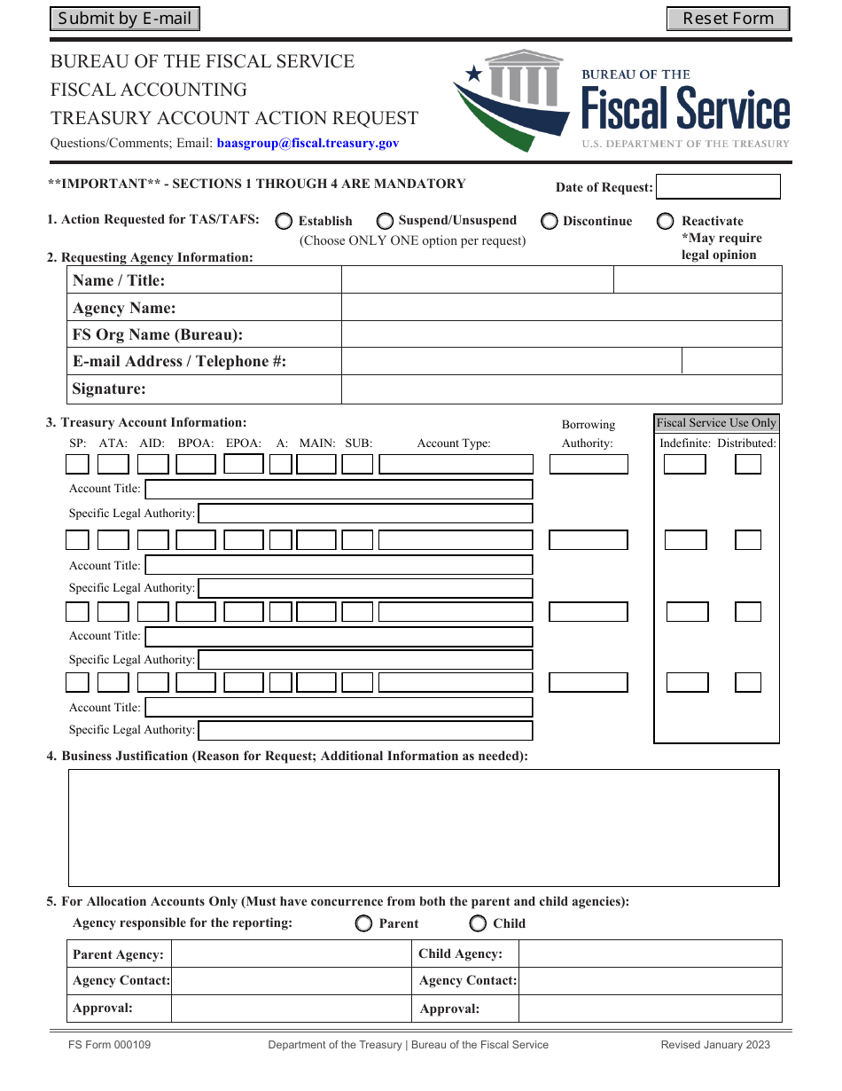 FS Form 000109 Download Fillable PDF or Fill Online Treasury Account ...