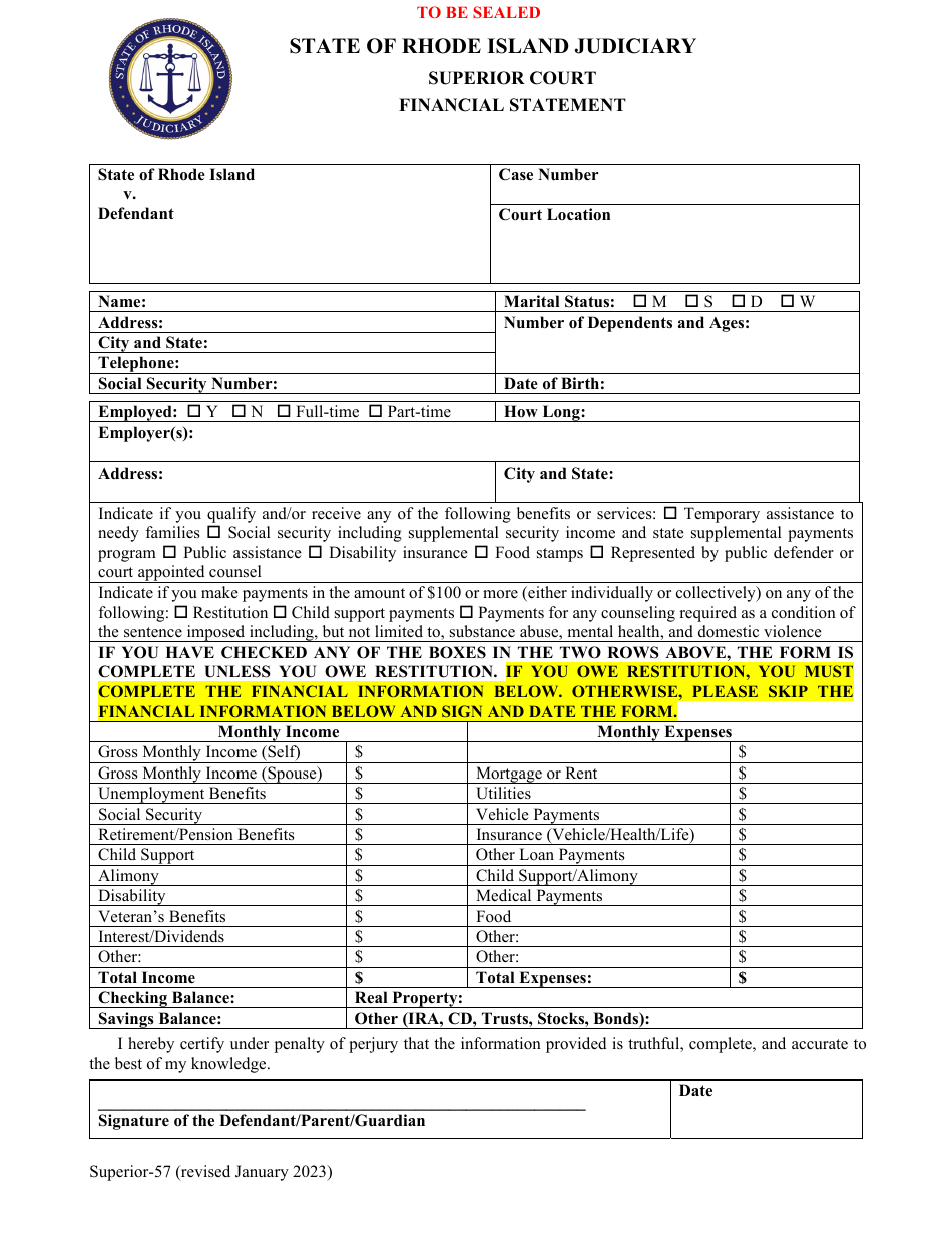 Form Superior-57 Download Fillable PDF or Fill Online Financial ...