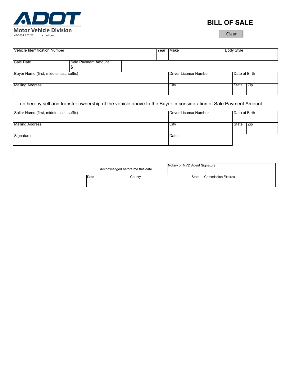 Form 48-2004 - Fill Out, Sign Online and Download Fillable PDF, Arizona ...