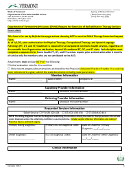 Vermont Request for Extension of Re/Habilitation Therapy Services Cover ...
