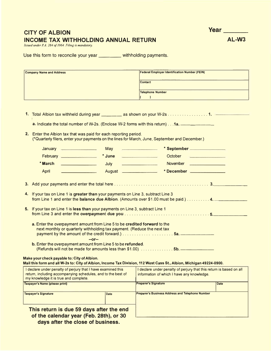 Form AL-W3 - Fill Out, Sign Online and Download Fillable PDF, City of ...