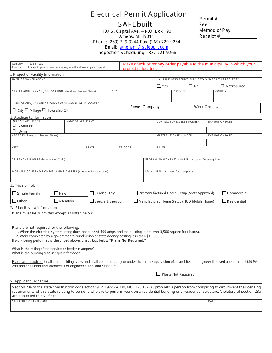City of Albion, Michigan Safebuilt Electrical Permit Application - Fill ...