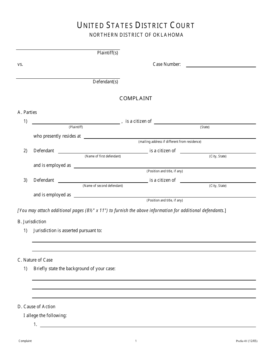 Form ProSe-01 - Fill Out, Sign Online and Download Fillable PDF ...