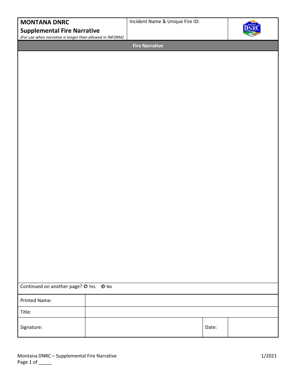 Montana Supplemental Fire Narrative - Fill Out, Sign Online and Download PDF | Templateroller