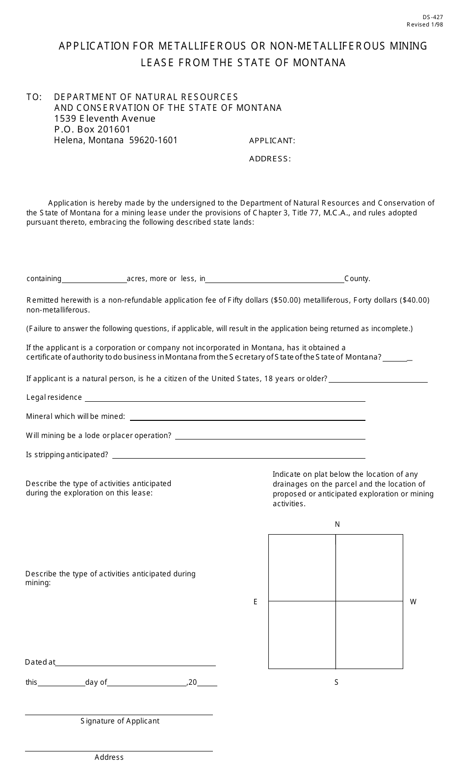 Form DS-427 - Fill Out, Sign Online and Download Fillable PDF, Montana ...