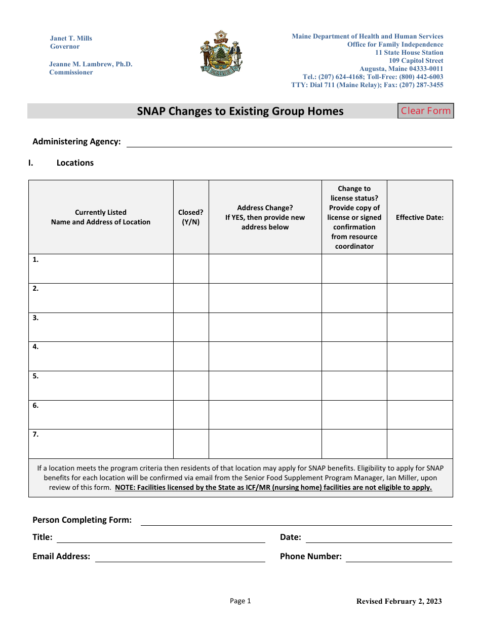 Maine Snap Changes to Existing Group Homes - Fill Out, Sign Online and ...