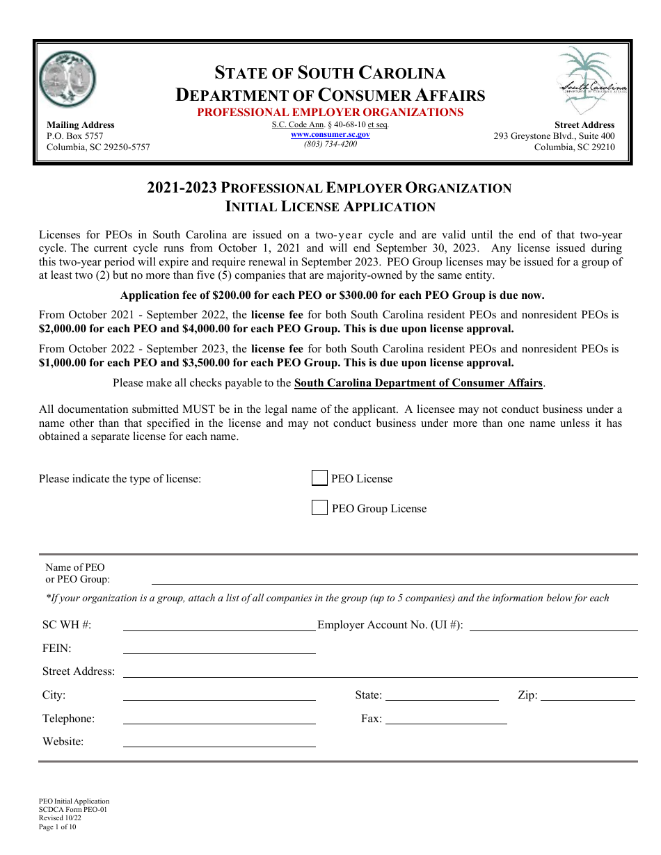 SCDCA Form PEO-01 Download Printable PDF or Fill Online Professional ...