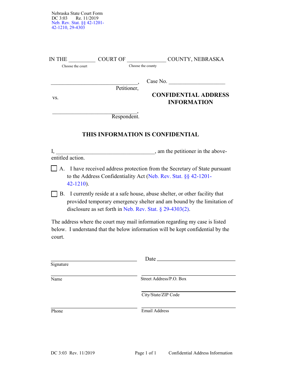 Form DC3:03 - Fill Out, Sign Online and Download Fillable PDF, Nebraska ...