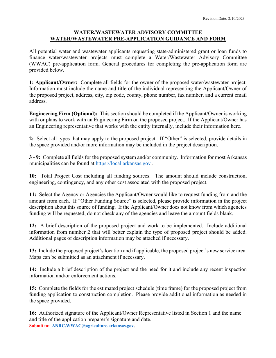 Arkansas Water/Wastewater Pre-application Form - Fill Out, Sign Online ...