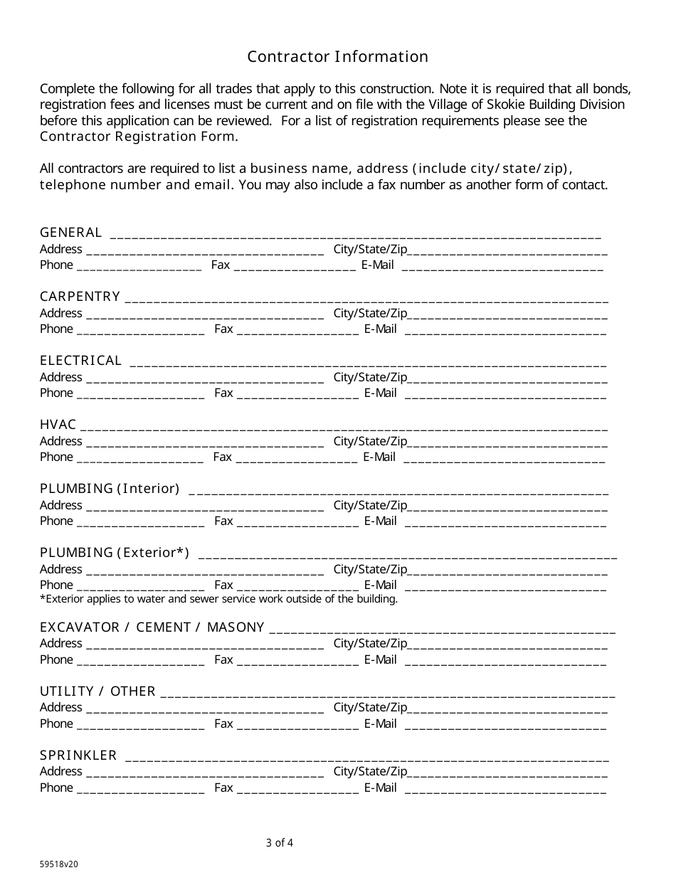 Village of Skokie, Illinois Contractor Information - Fill Out, Sign ...