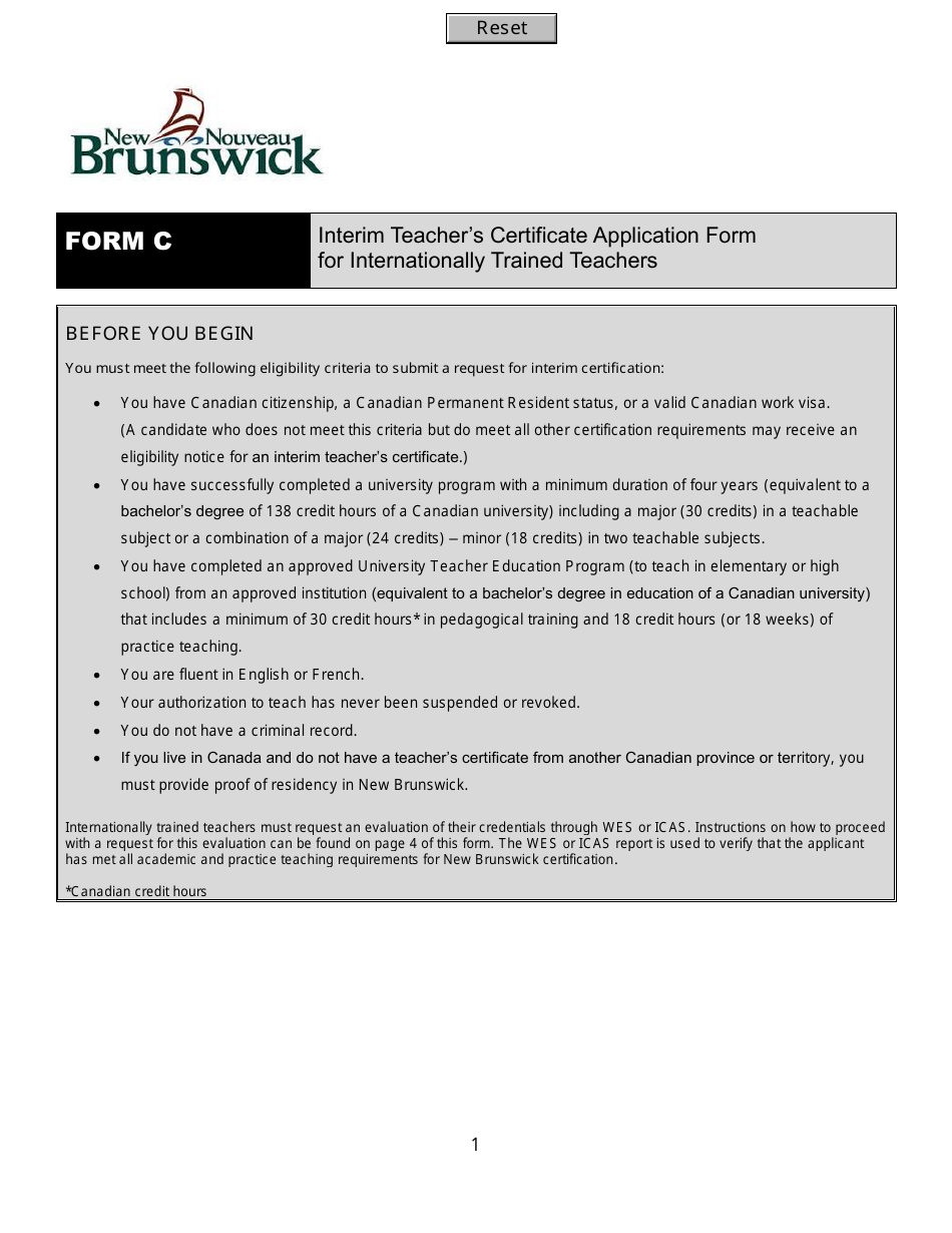 Form C - Fill Out, Sign Online and Download Fillable PDF, New Brunswick ...
