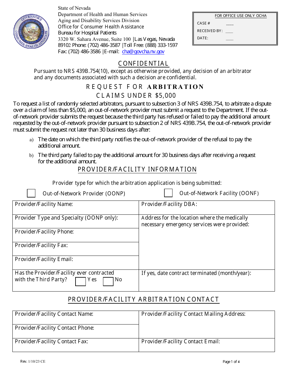 Nevada Request F or Arbitration Claims Under $5,000 - Fill Out, Sign ...