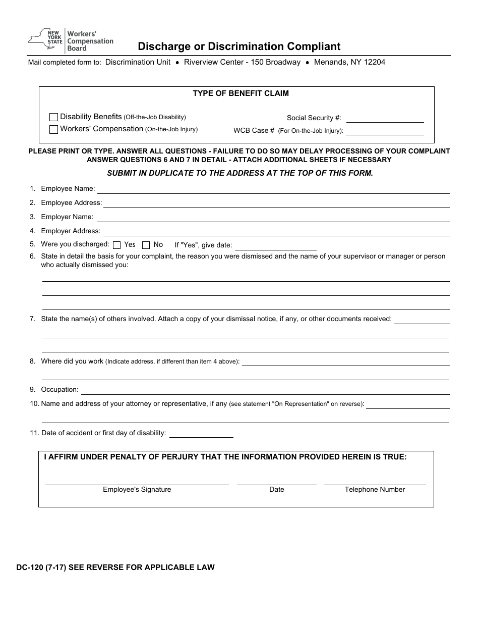 Form DC-120 - Fill Out, Sign Online and Download Fillable PDF, New York ...