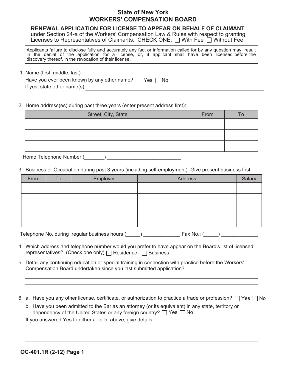 Form OC-401.1R - Fill Out, Sign Online and Download Fillable PDF, New ...