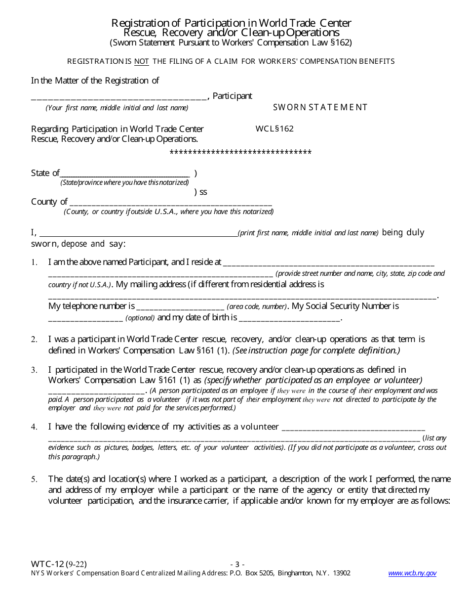 Form WTC-12 Download Fillable PDF or Fill Online Registration of ...