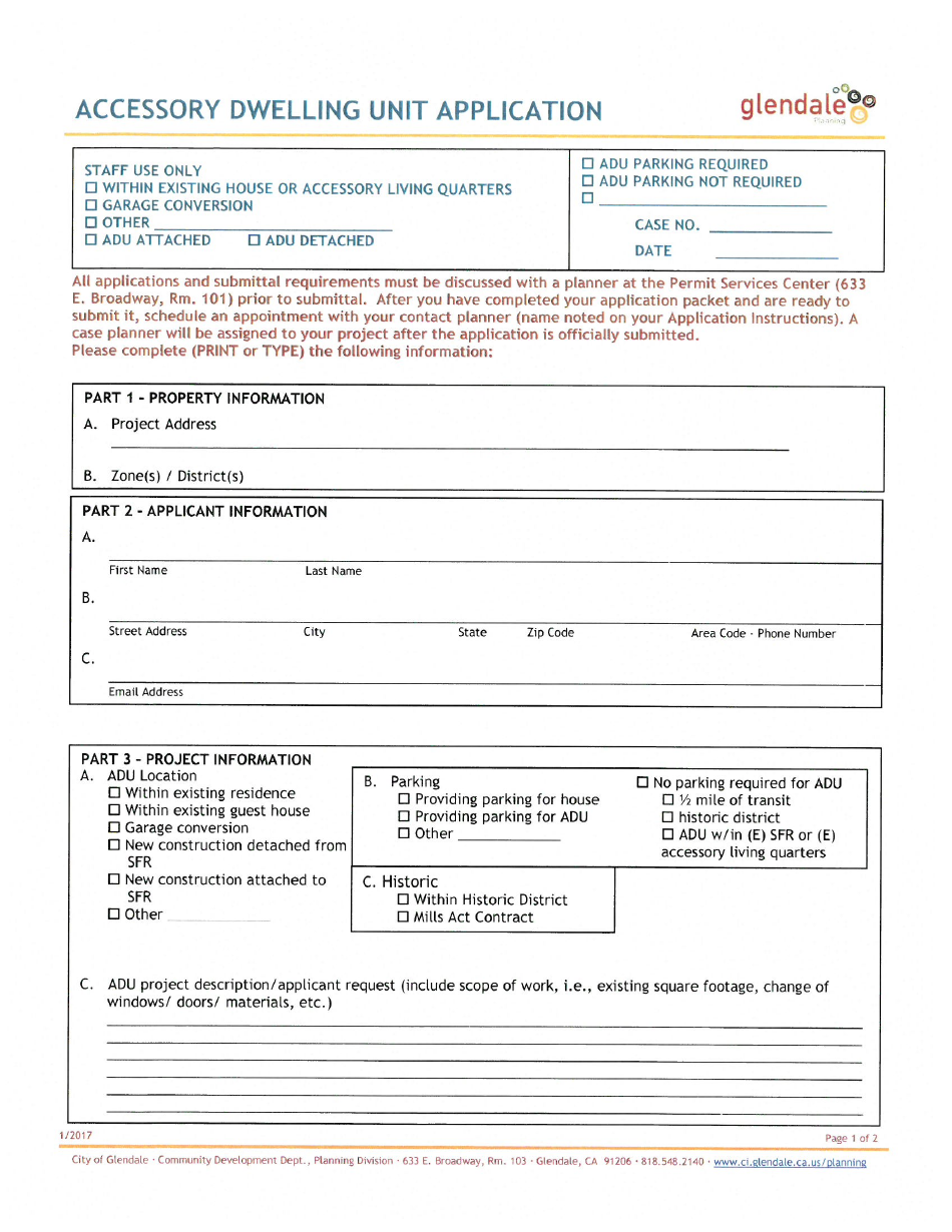 City of Glendale, California Accessory Dwelling Unit Application - Fill ...