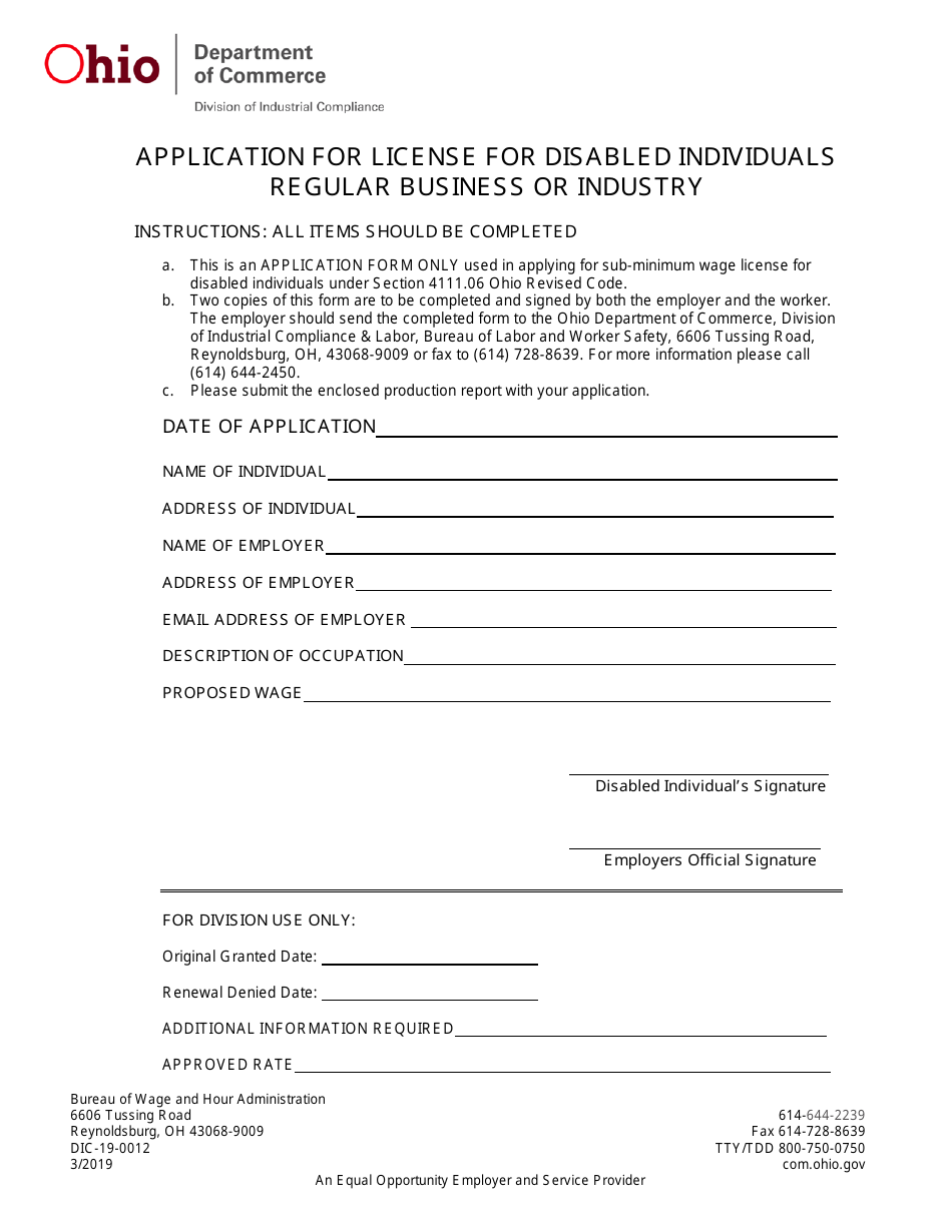 Form DIC-19-0012 - Fill Out, Sign Online and Download Fillable PDF ...