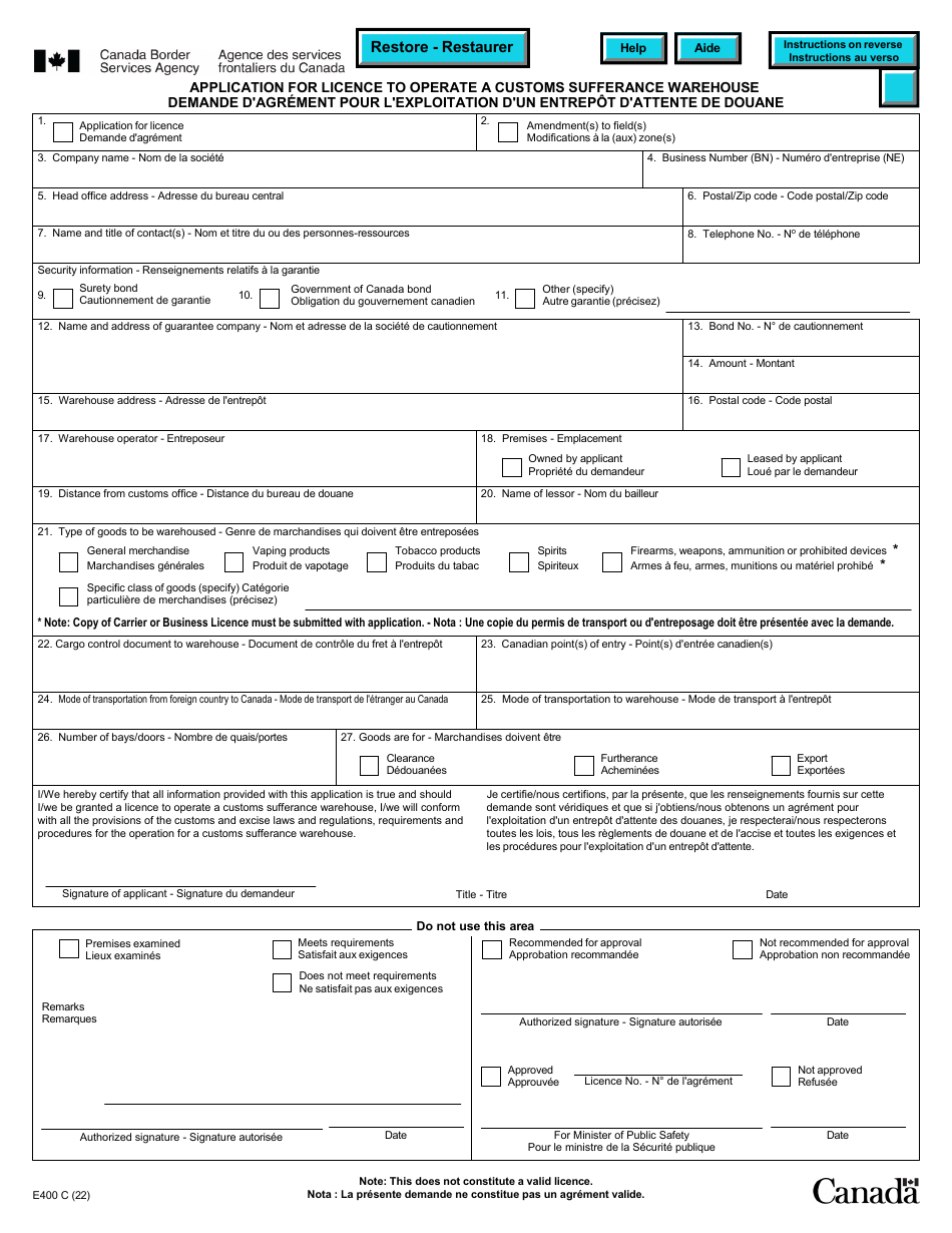 Form E400 C - Fill Out, Sign Online and Download Fillable PDF, Canada ...