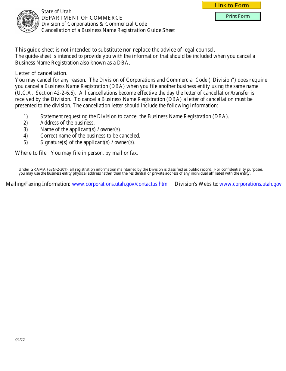 Download Instructions for Cancellation of a Business Name Registration ...