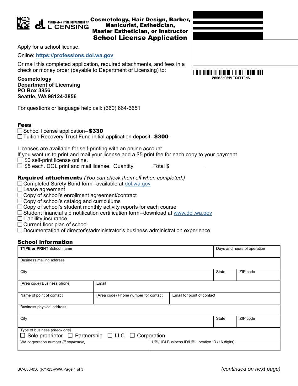 Form BC-638-050 - Fill Out, Sign Online and Download Fillable PDF, Washington | Templateroller