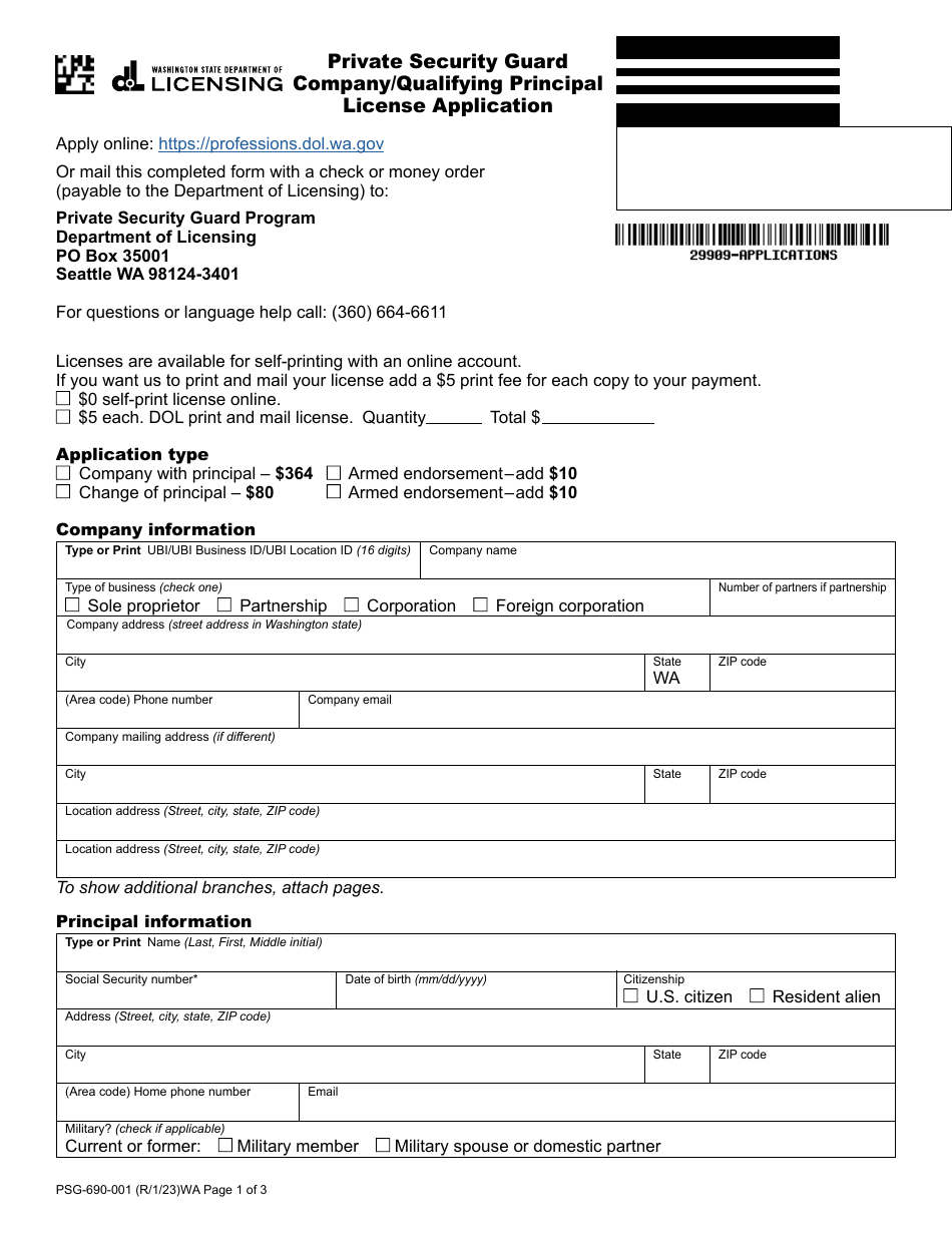 Form PSG-690-001 Download Fillable PDF or Fill Online Private Security ...