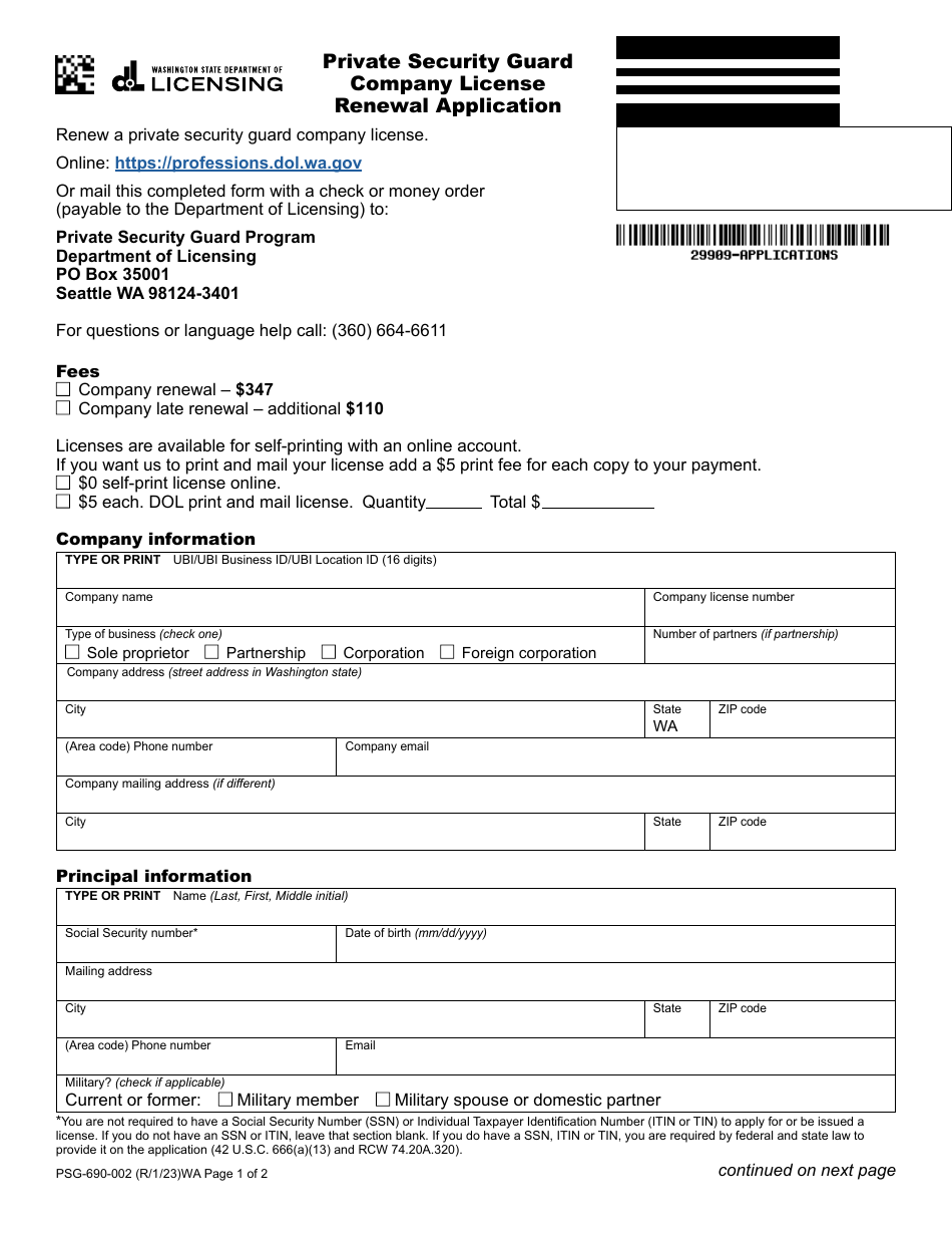 Form PSG-690-002 Download Fillable PDF or Fill Online Private Security ...