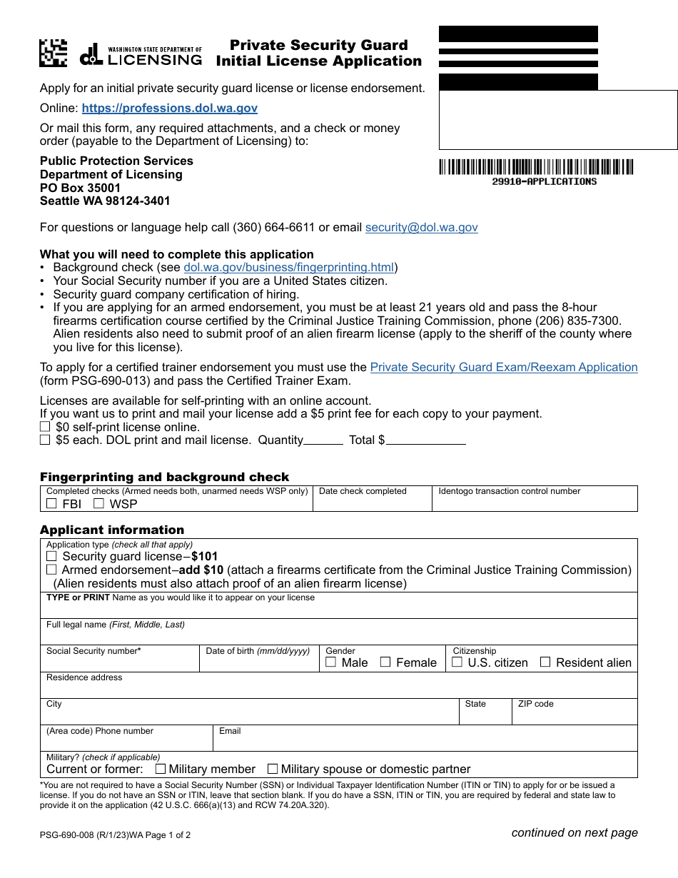 Form PSG-690-008 - Fill Out, Sign Online and Download Fillable PDF, Washington | Templateroller