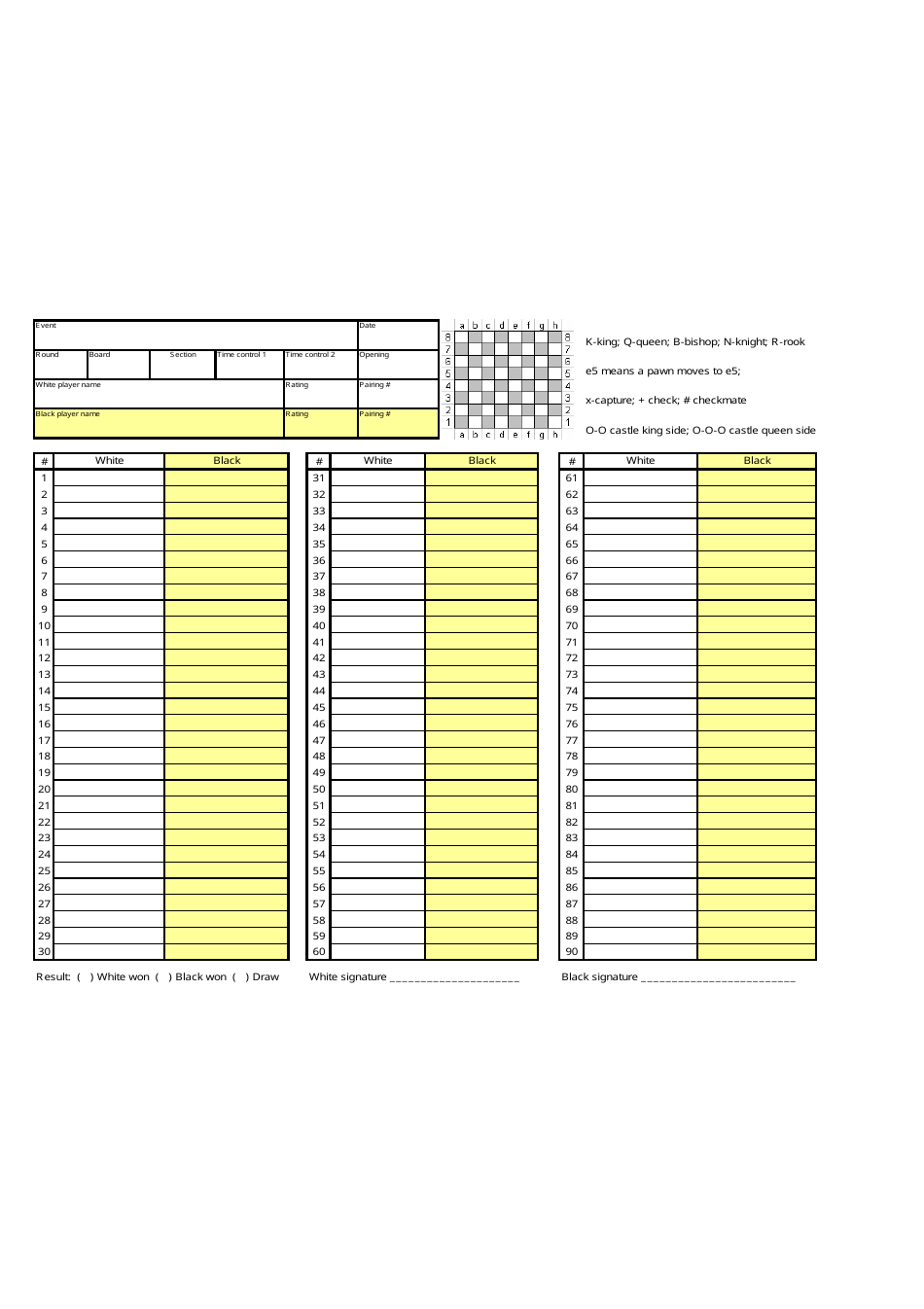 Simple Chess Score Sheet Download Printable PDF | Templateroller