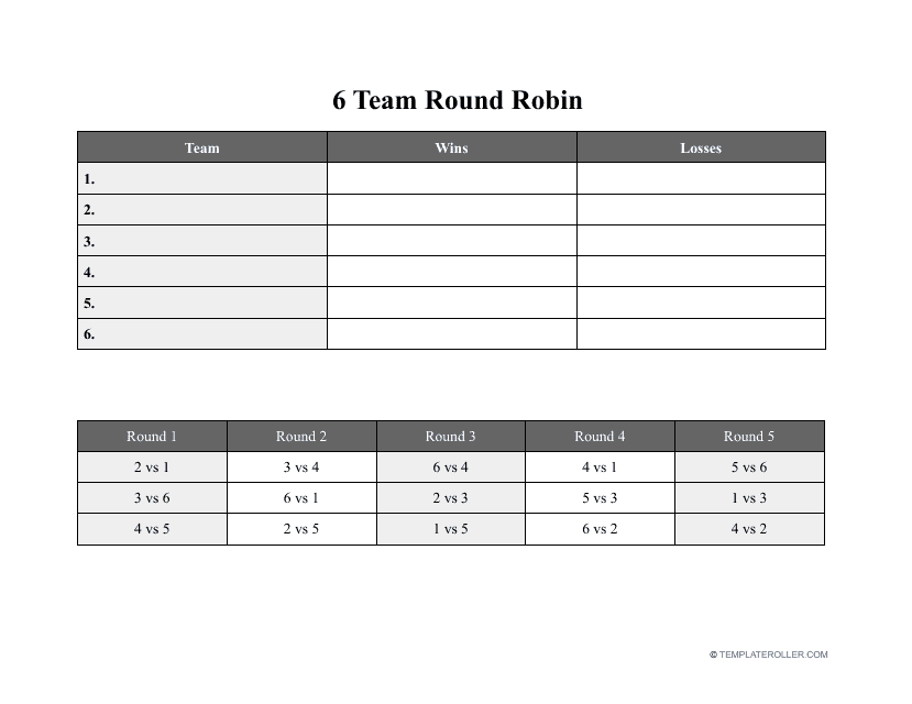 6 Team Round Robin Template Download Printable PDF Templateroller