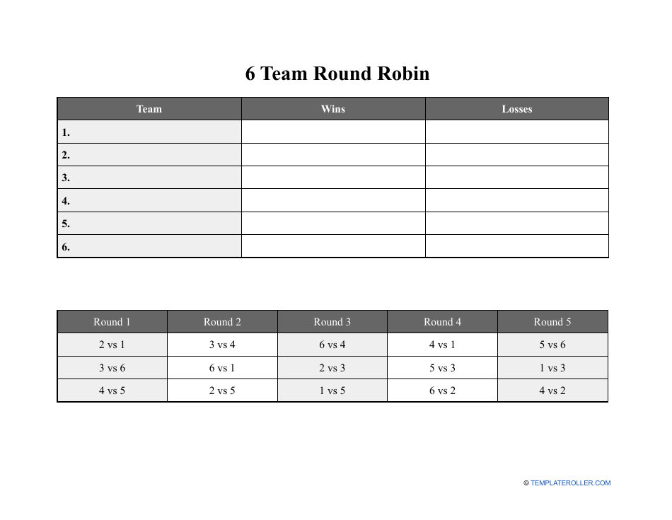 6 Team Round Robin Template Download Printable PDF Templateroller