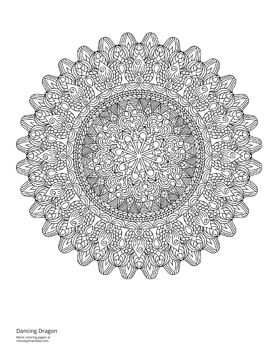 Dancing Dragon Mandala Coloring Page Download Printable PDF ...
