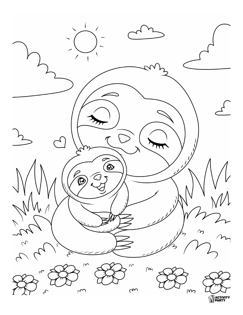 Sloth Mother and Baby Coloring Page Download Printable PDF | Templateroller Sloth Mother and Baby Coloring Page Download Printable PDF | Templateroller