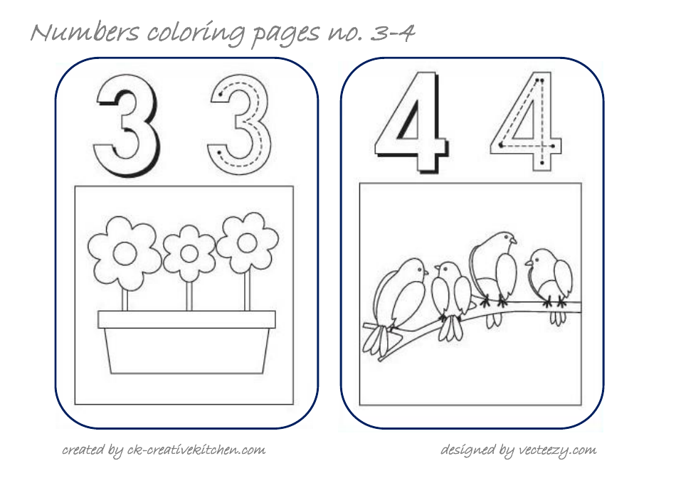 Numbers Coloring Page - 3 and 4 Download Printable PDF | Templateroller
