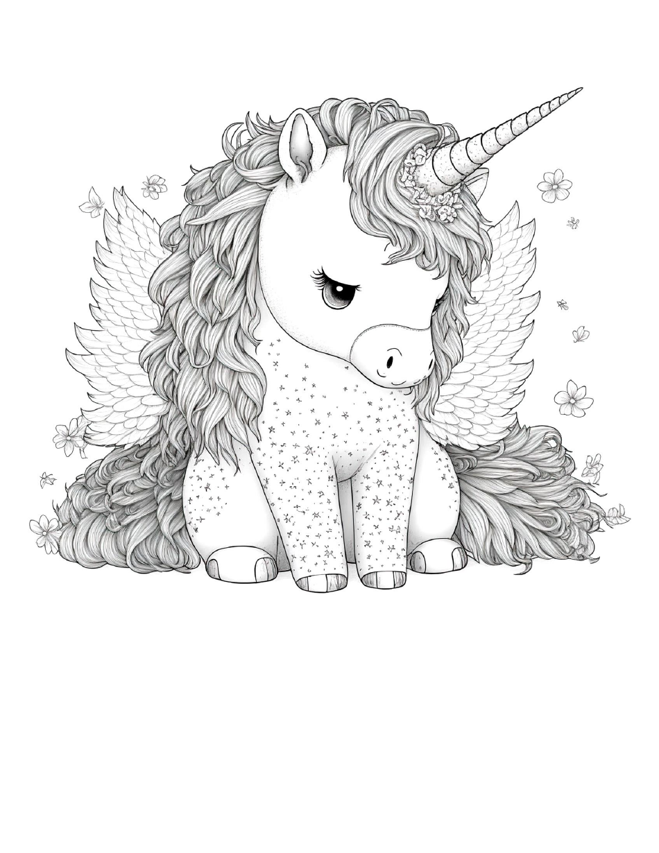 Little Winged Unicorn Coloring Page Download Printable PDF | Templateroller