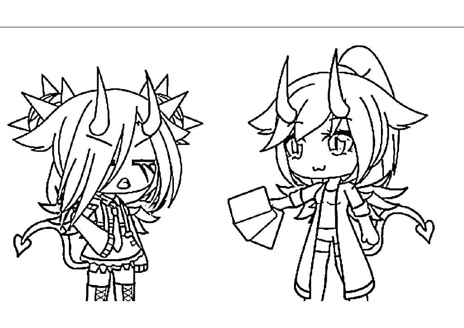 Two Anime Demon Girls Coloring Page Download Printable PDF | Templateroller