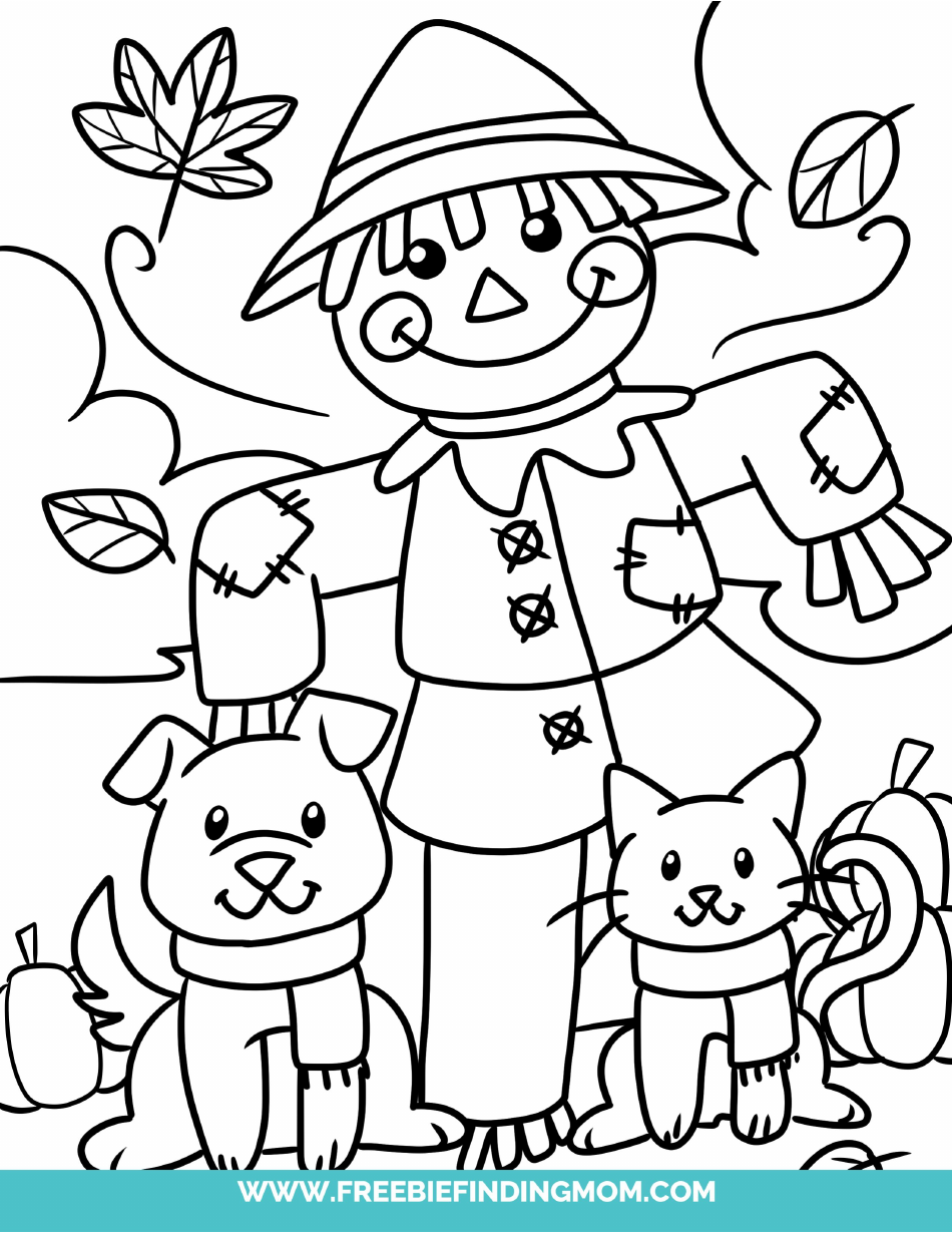 Scarecrow With Animals Coloring Page Download Printable PDF ...