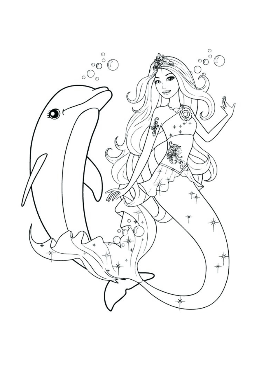 Mermaid and Dolphin Coloring Page Download Printable PDF | Templateroller