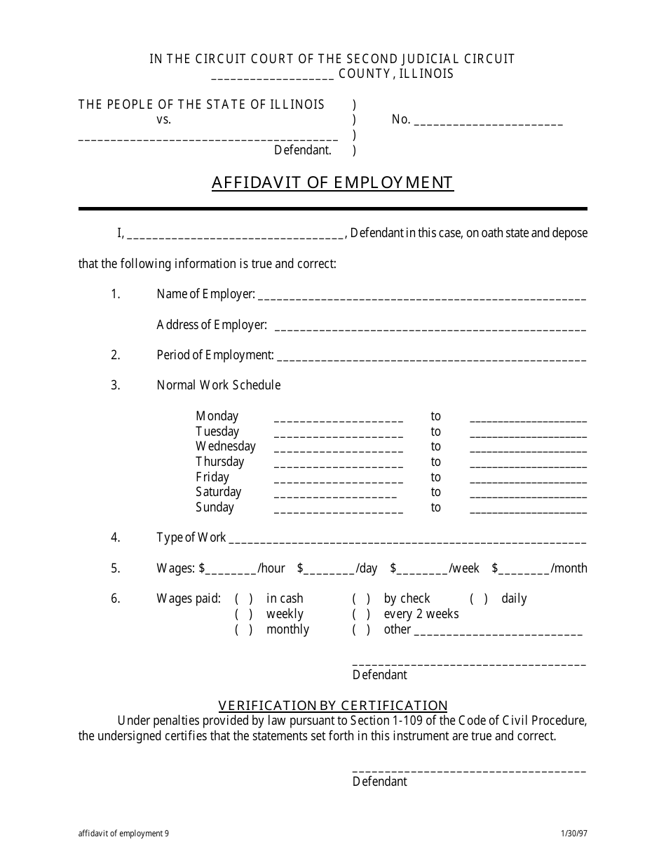 Illinois Affidavit of Employment - Fill Out, Sign Online and Download ...