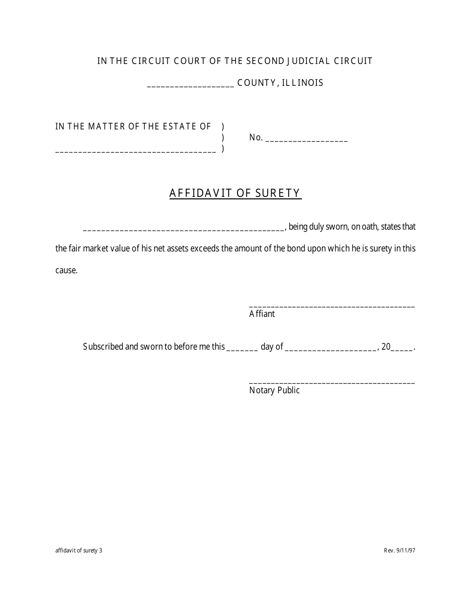 Illinois Affidavit of Surety - Fill Out, Sign Online and Download PDF ...