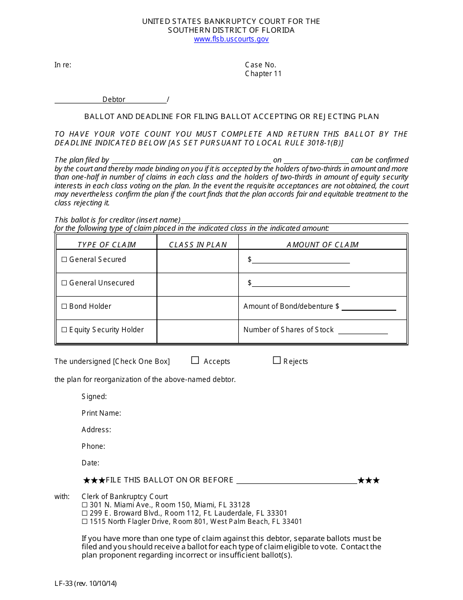 Form LF-33 - Fill Out, Sign Online and Download Printable PDF, Florida ...