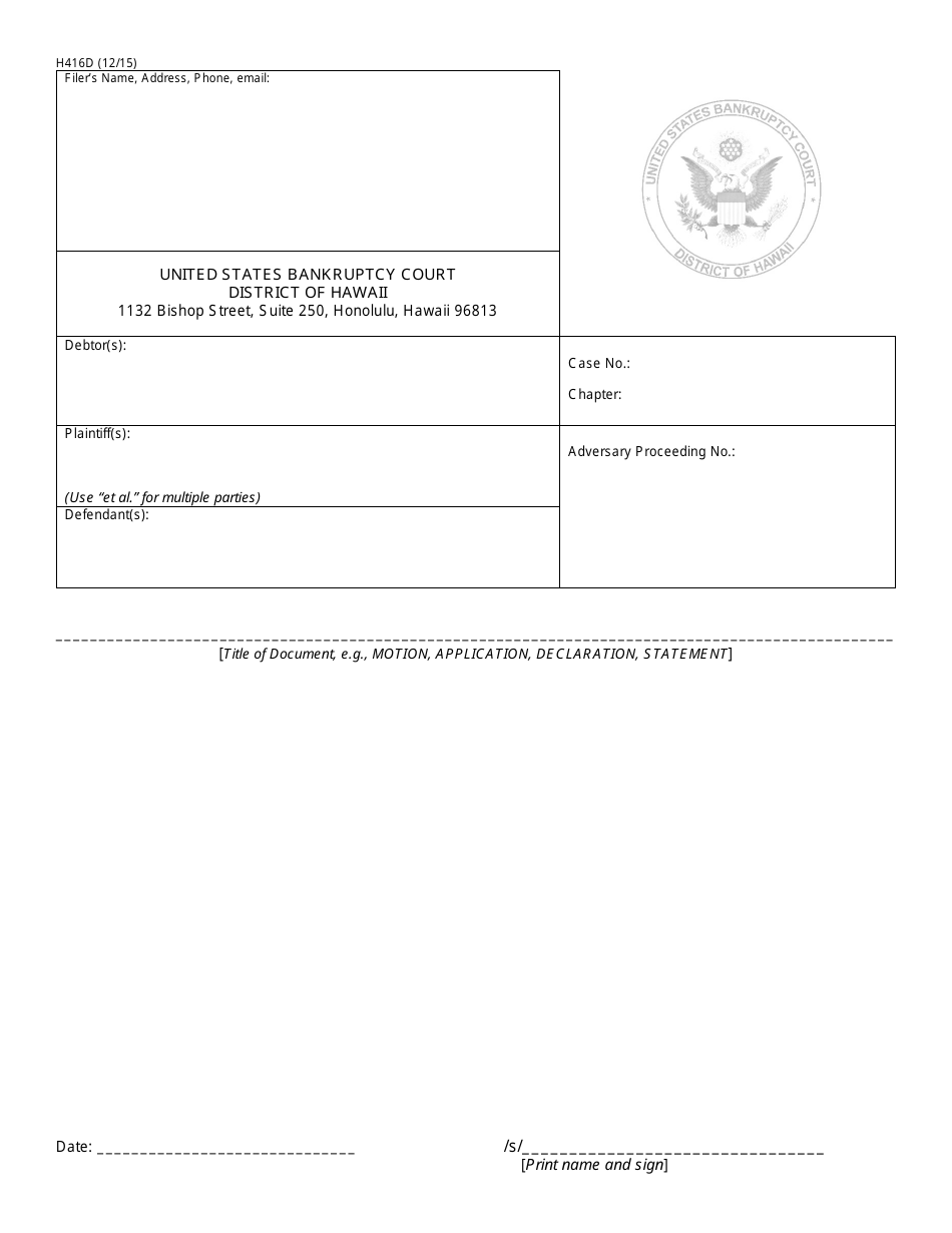 Form H416D - Fill Out, Sign Online and Download Fillable PDF, Hawaii ...