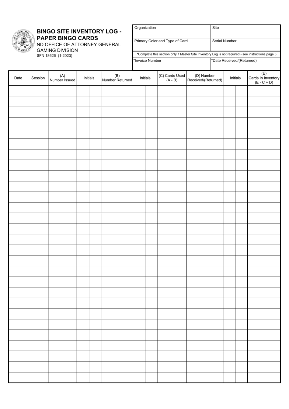 Form SFN18626 - Fill Out, Sign Online and Download Fillable PDF, North ...