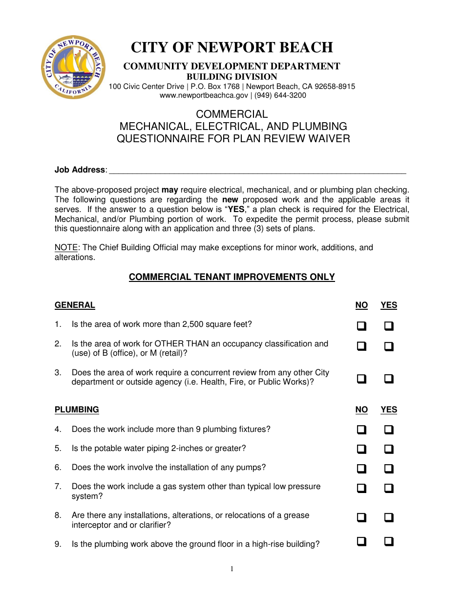 City of Newport Beach, California Commercial Mechanical, Electrical ...